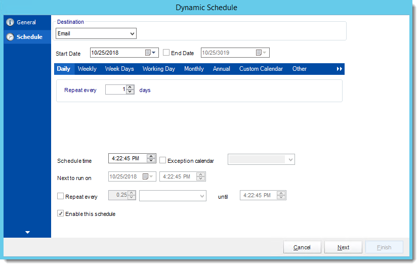 How do I setup a Dynamic Schedule for Crystal Reports in CRD?